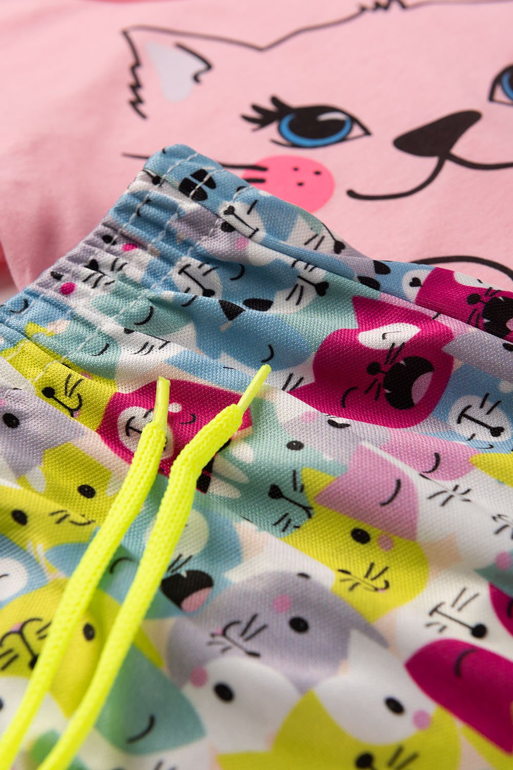 Conjunto Cropped Infantil Verão Feminino Princess Cat Faella - Rosa