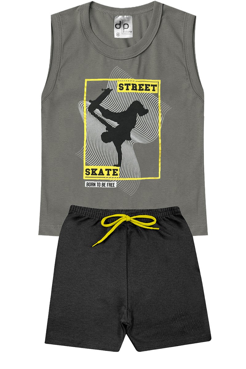 Conjunto Infantil Masculino Regata Street Skate - Chumbo