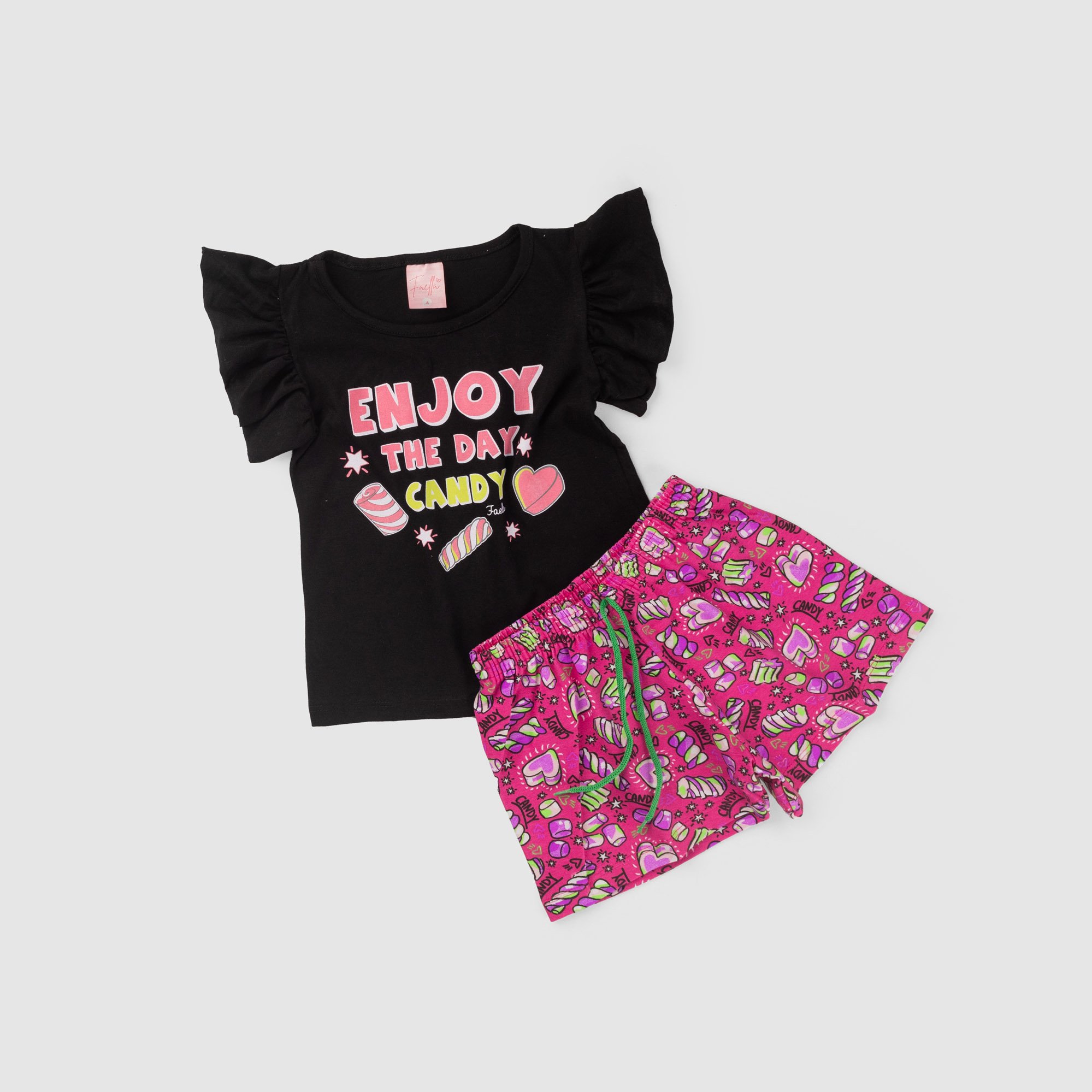 Conjunto Infantil Verão Feminino Enjoy the Candy - Preto